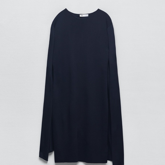 Zara | Dresses | Zara Navy Blue Knit Cape Dress | Poshmark